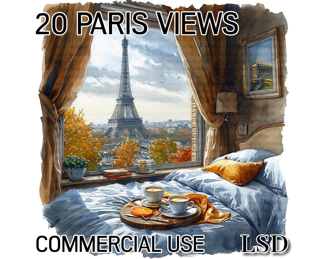 20 Paris Views, Clipart Window Images of the Eiffel Tower, Romantic ...