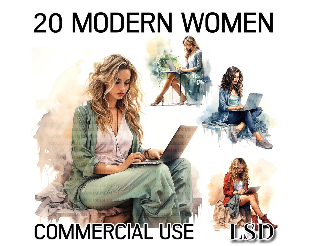 20 Sketches of Modern Women Clipart Bundle, Watercolour Female Models ...