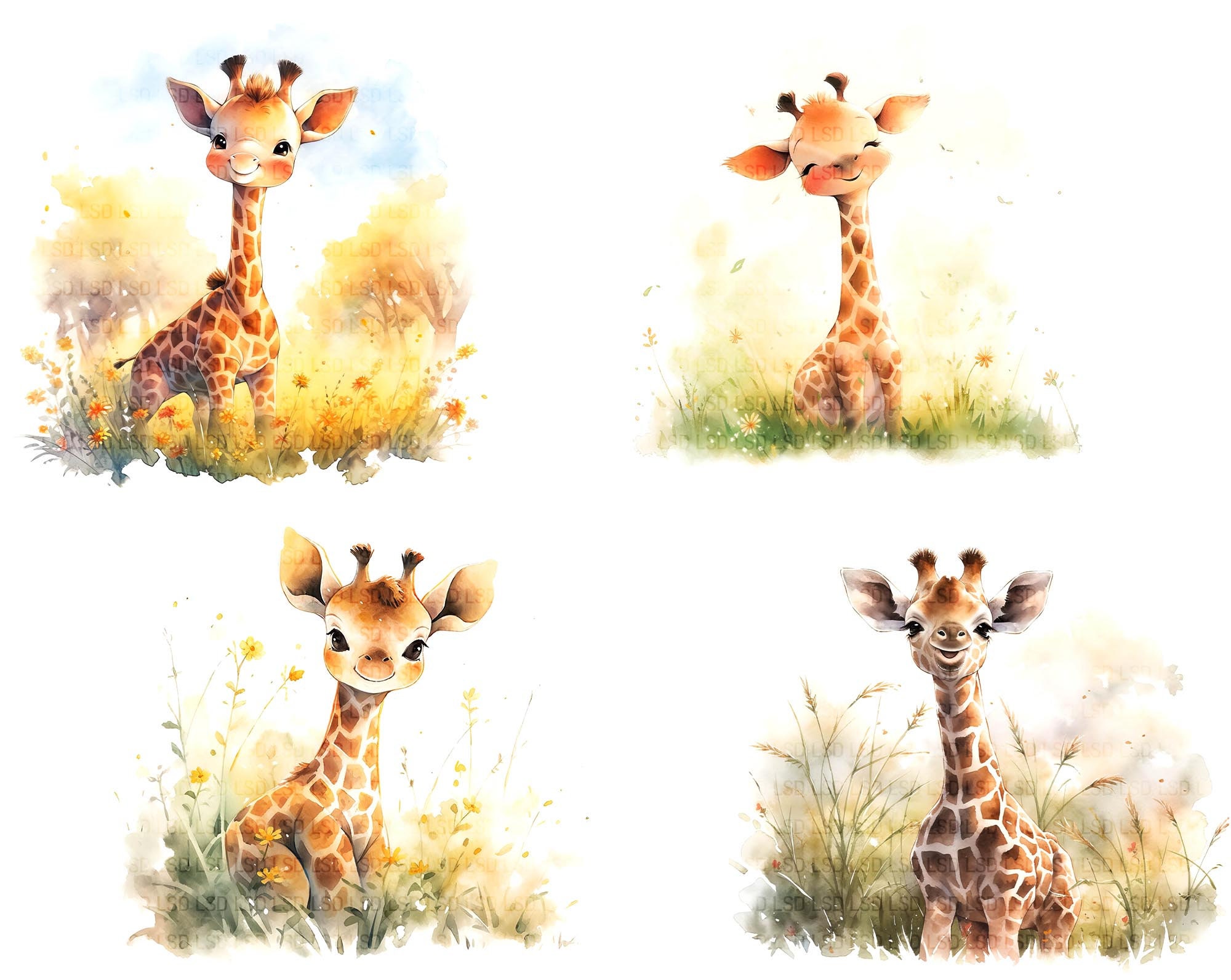 20 Cute Baby Giraffe Digital Clipart Pack Watercolour Baby - Etsy