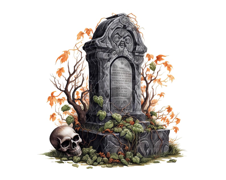 20 Spooky Halloween Tombstones Clipart Pack Watercolour - Etsy