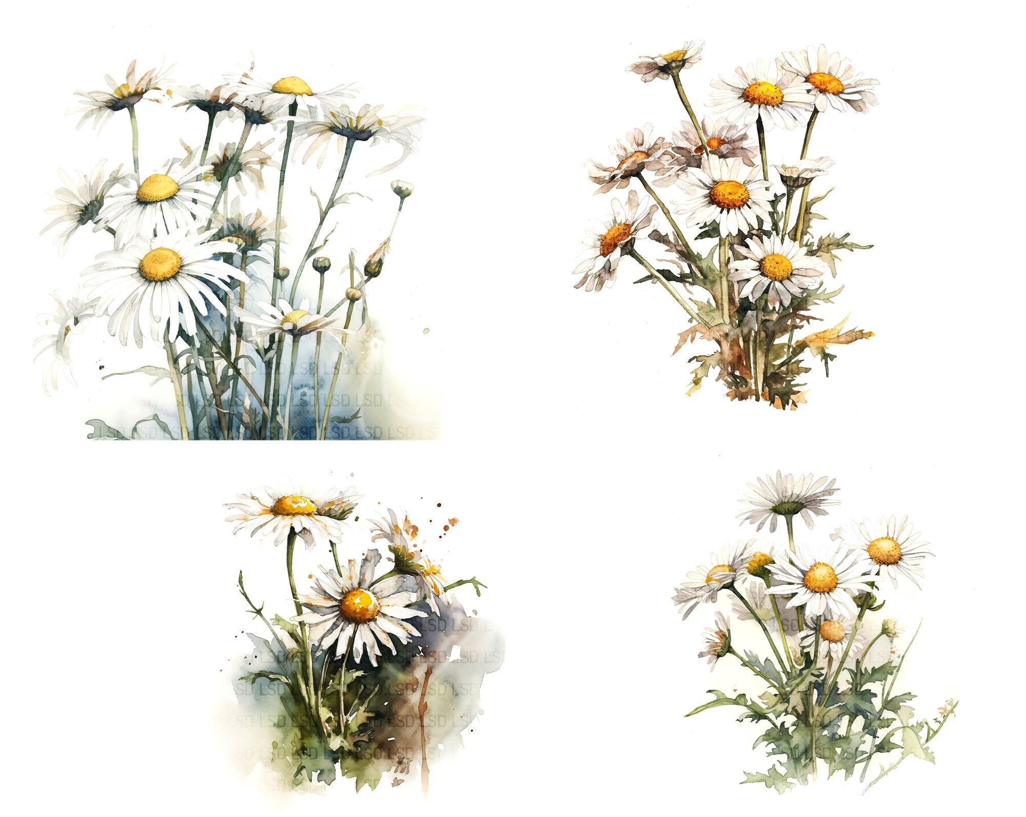 20 Wild Daisy Clipart Bundle-watercolour Daisy Flowers JPG Images-for ...