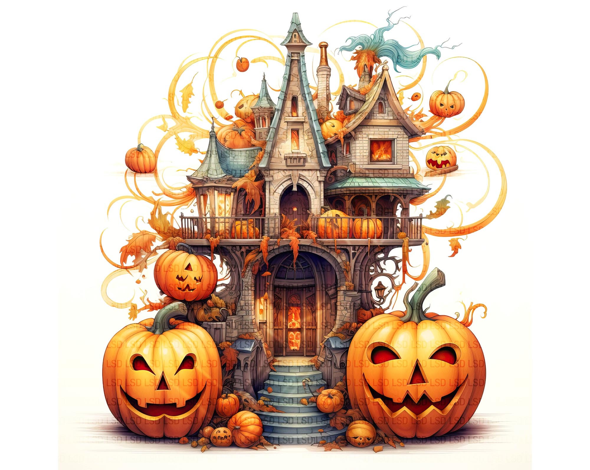 20 Spooky Haunted Halloween Houses Digital Clipart Pack, Watercolour ...