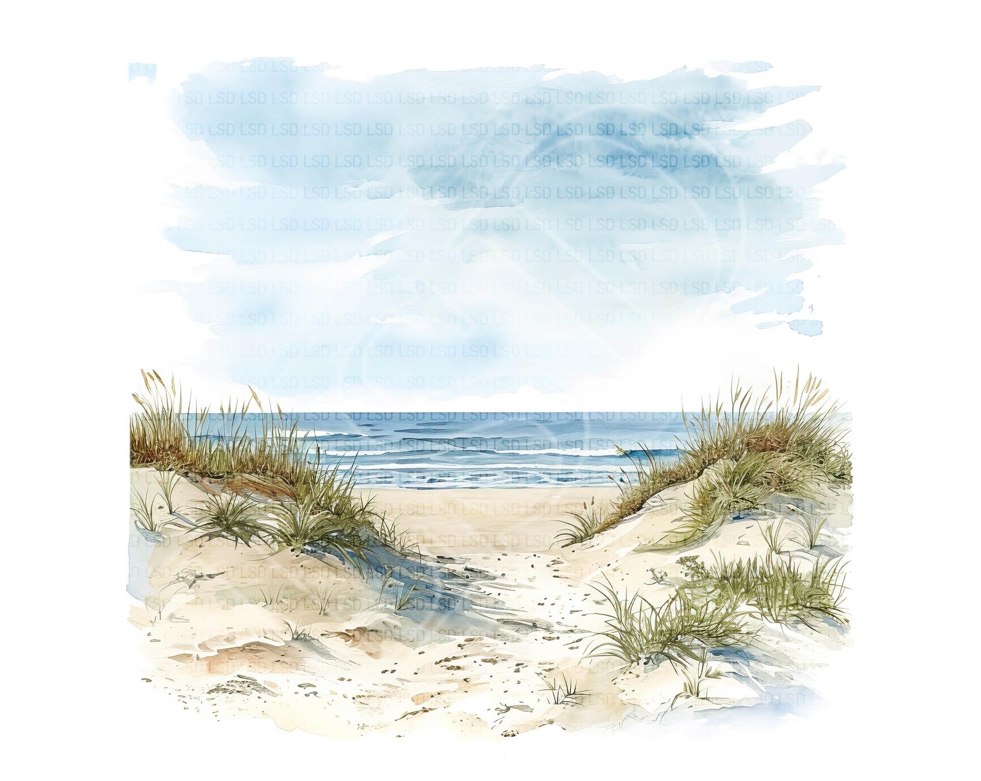 20 Beach Sand Dunes, Watercolour Coastal Sea Beach Images, Sandy ...