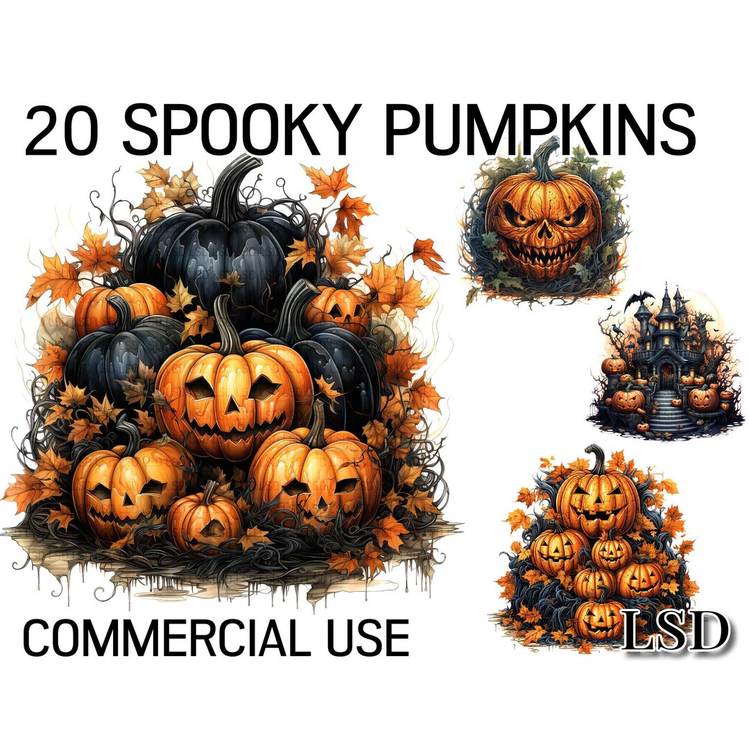 20 Spooky Halloween Pumpkins Digital Clipart Bundle - Etsy