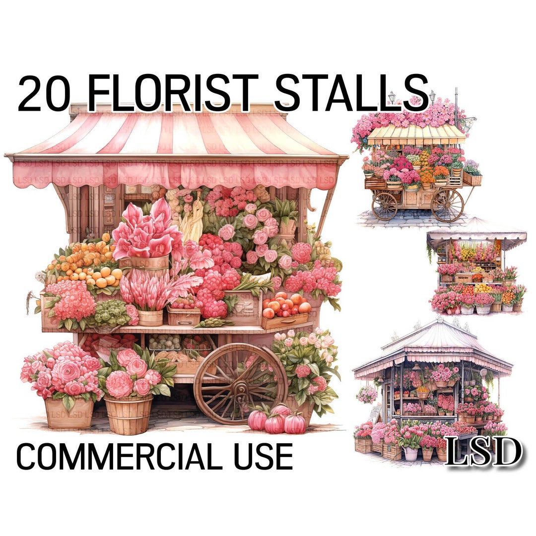 20 Pink Flower Stalls, Clipart Images for Download, Watercolour French ...
