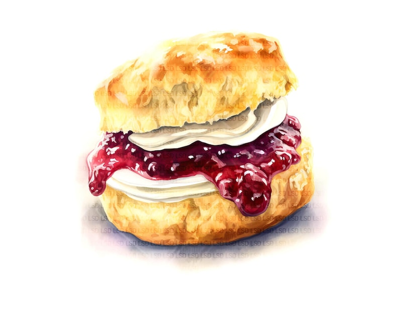 20 Scones and Cream Clipart Pack-watercolour Scones Cream & Jam JPG ...