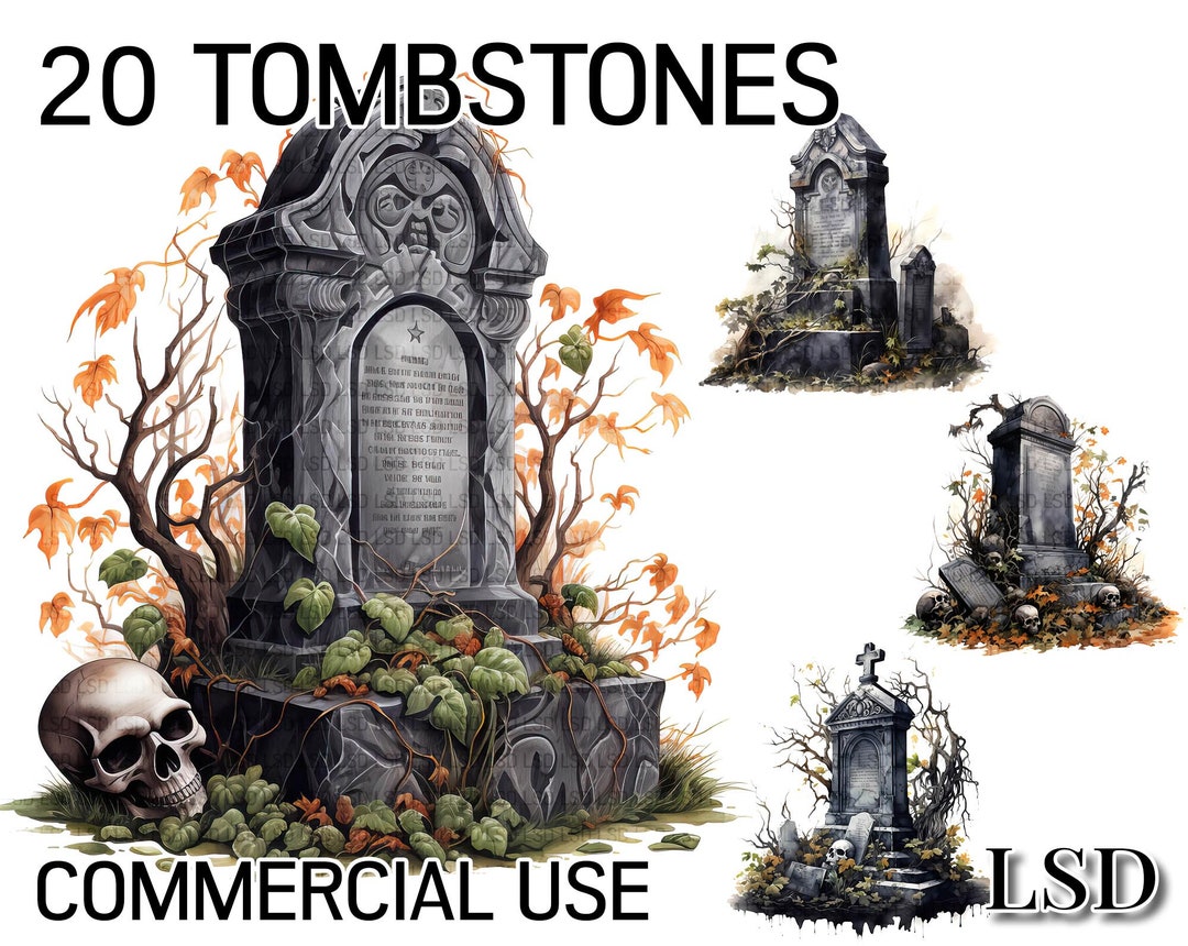 20 Spooky Halloween Tombstones Clipart Pack Watercolour - Etsy
