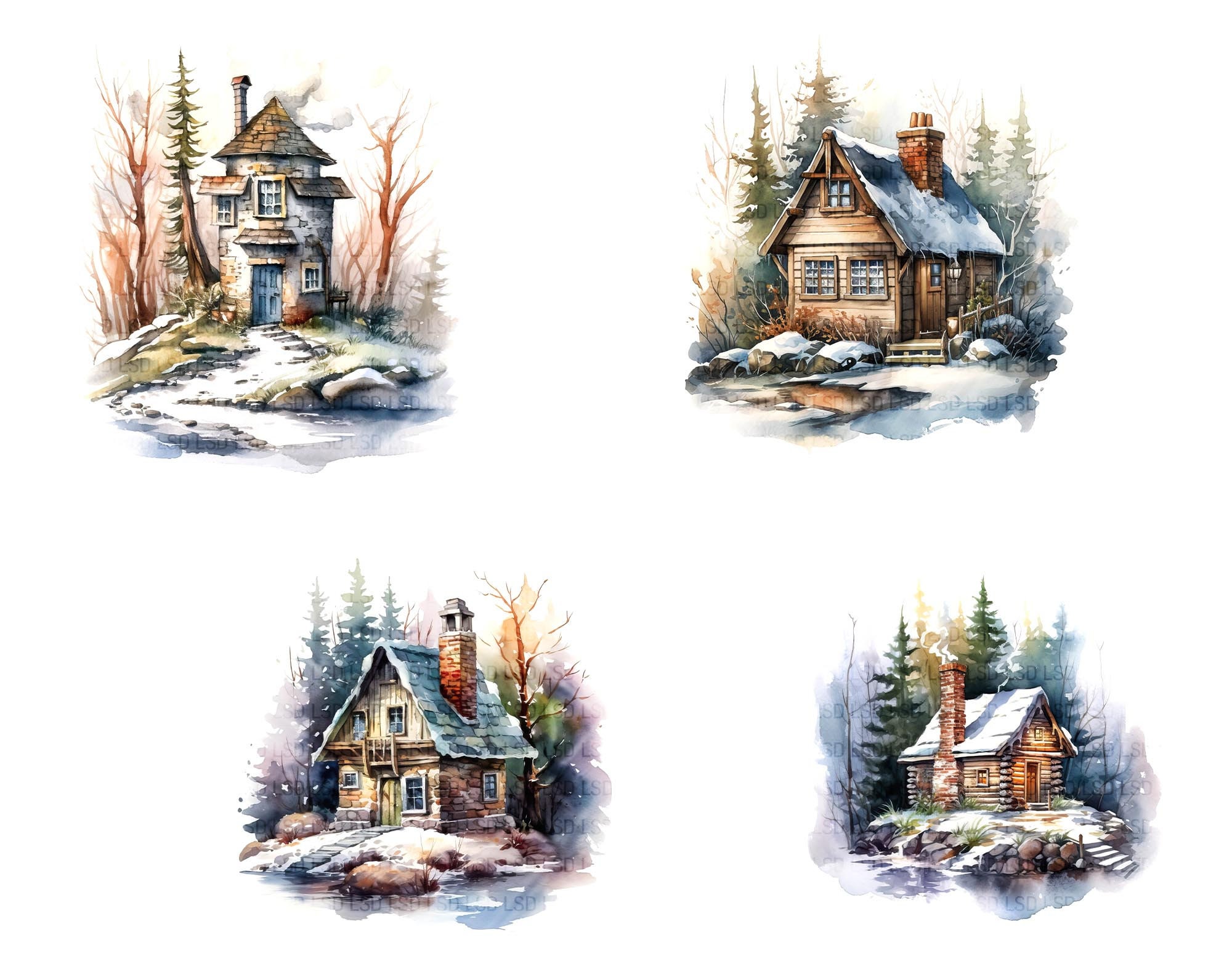 20 Fantasy Log Cabins Clipart Bundle-watercolour Images of Log - Etsy