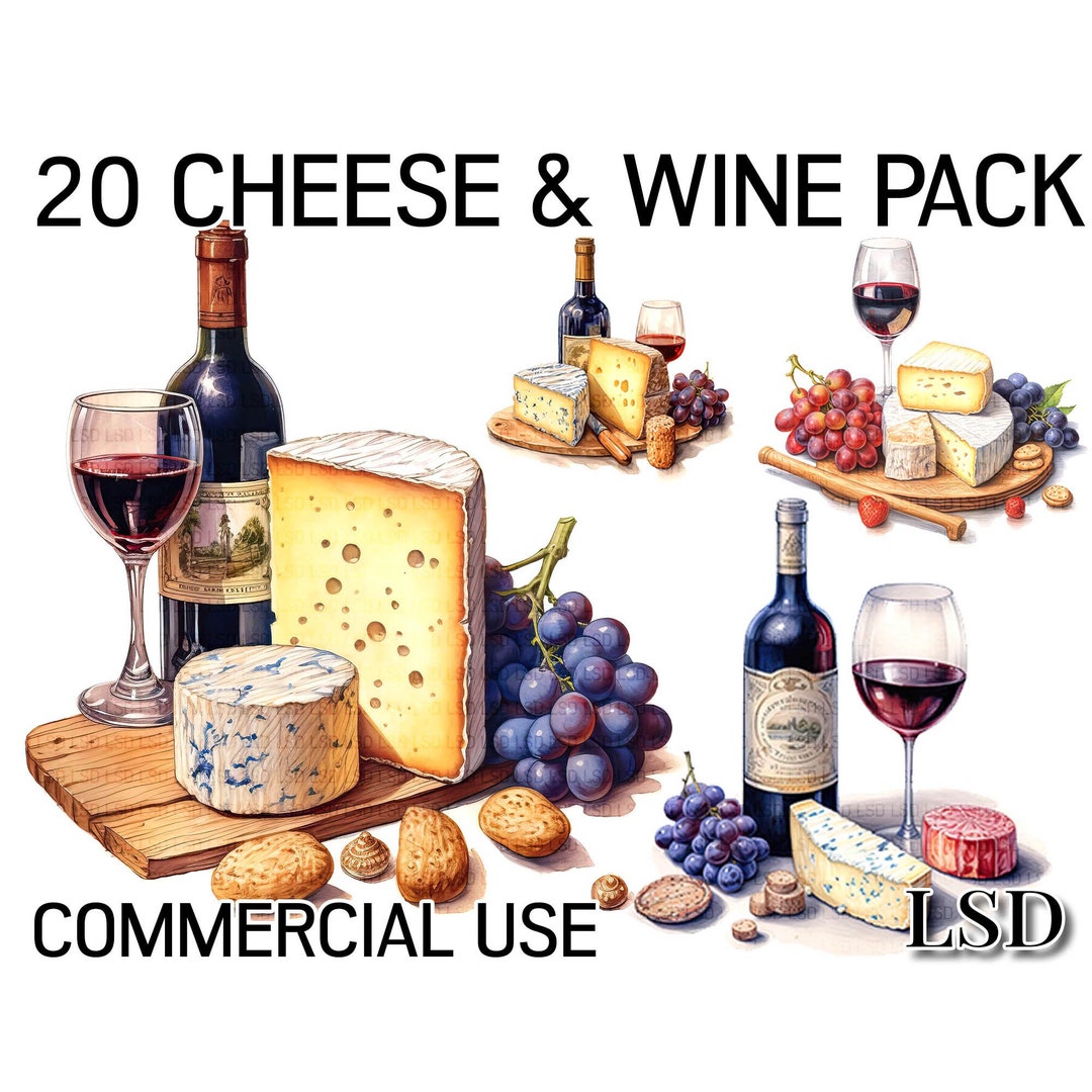 20 Cheese & Wine Clipart Images, Cheeseboard Display, Vineyard Inspired ...