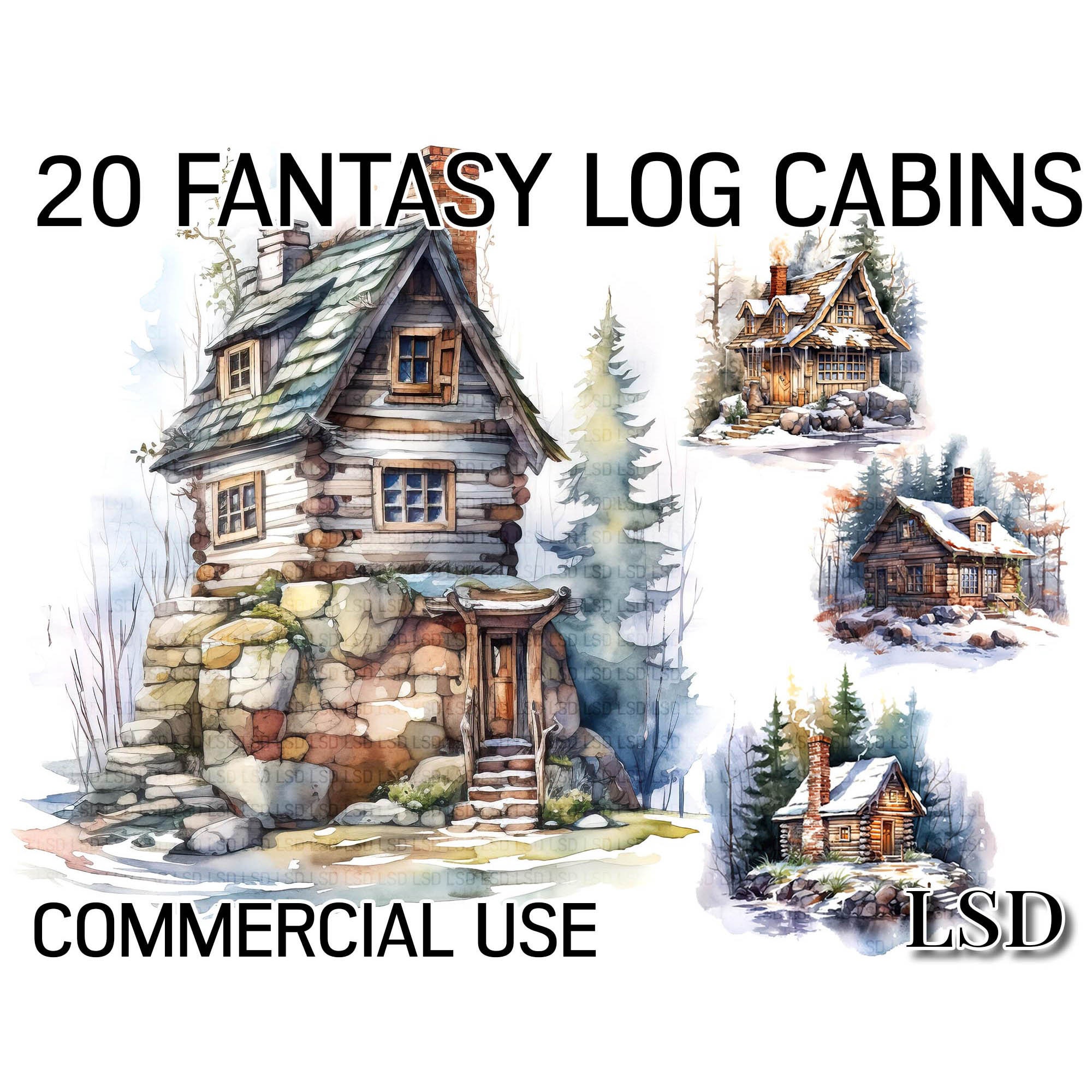 20 Fantasy Log Cabins Clipart Bundle-watercolour Images of Log - Etsy
