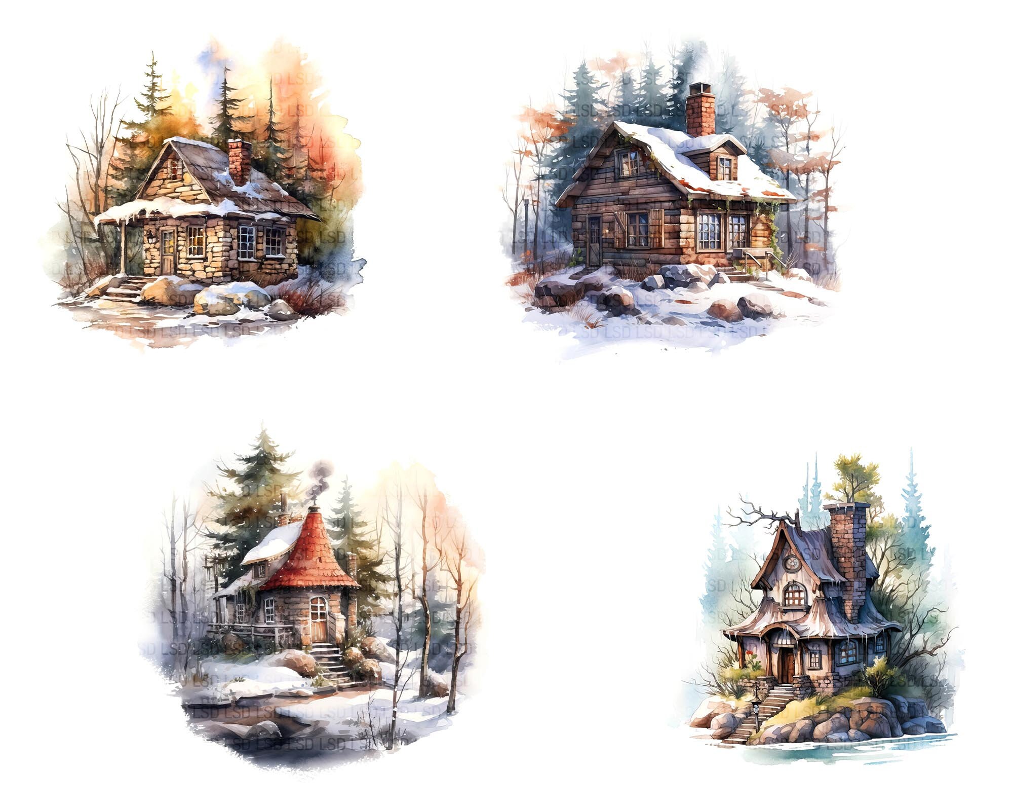 20 Fantasy Log Cabins Clipart Bundle-watercolour Images of Log - Etsy