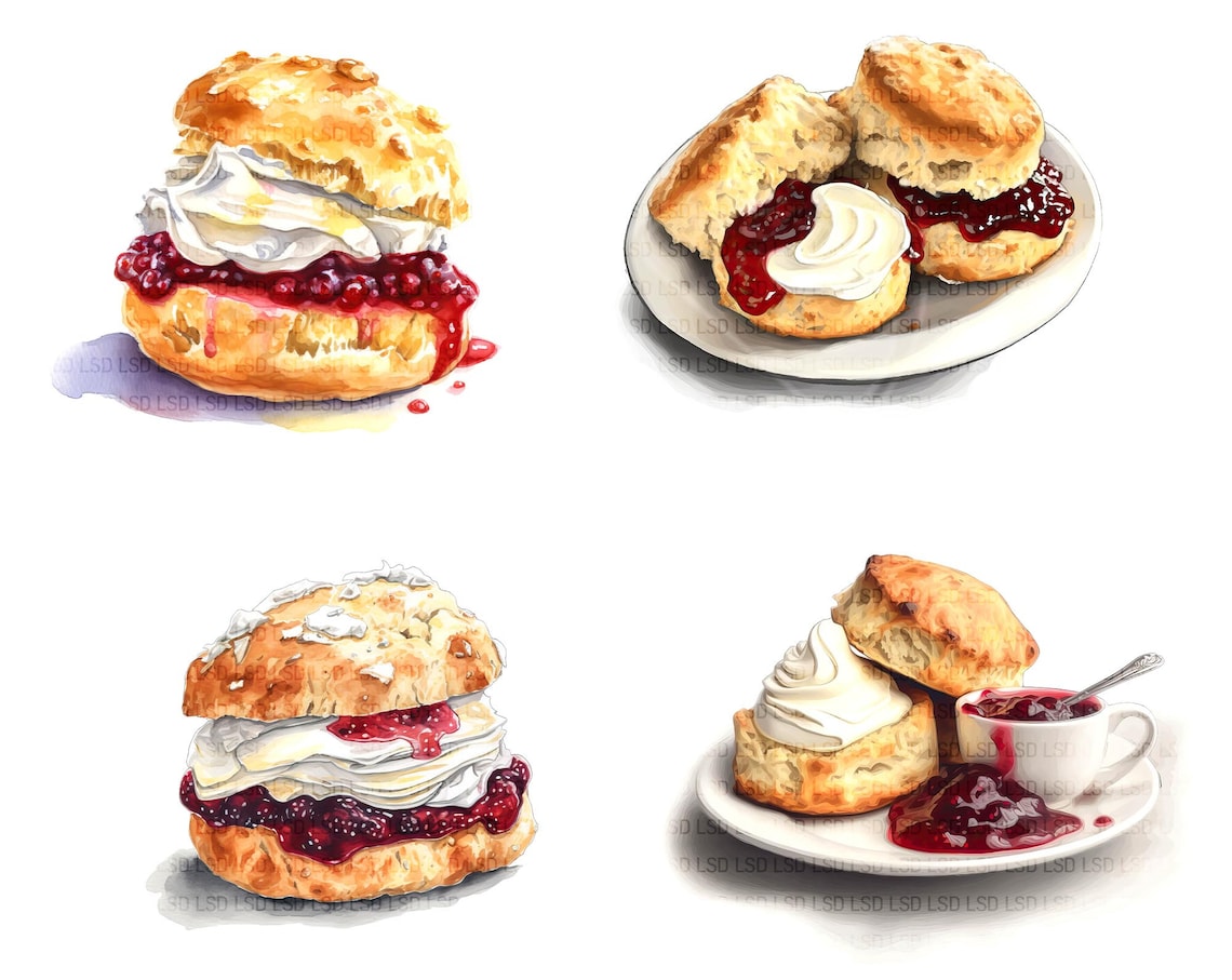 20 Scones and Cream Clipart Pack-watercolour Scones Cream & - Etsy