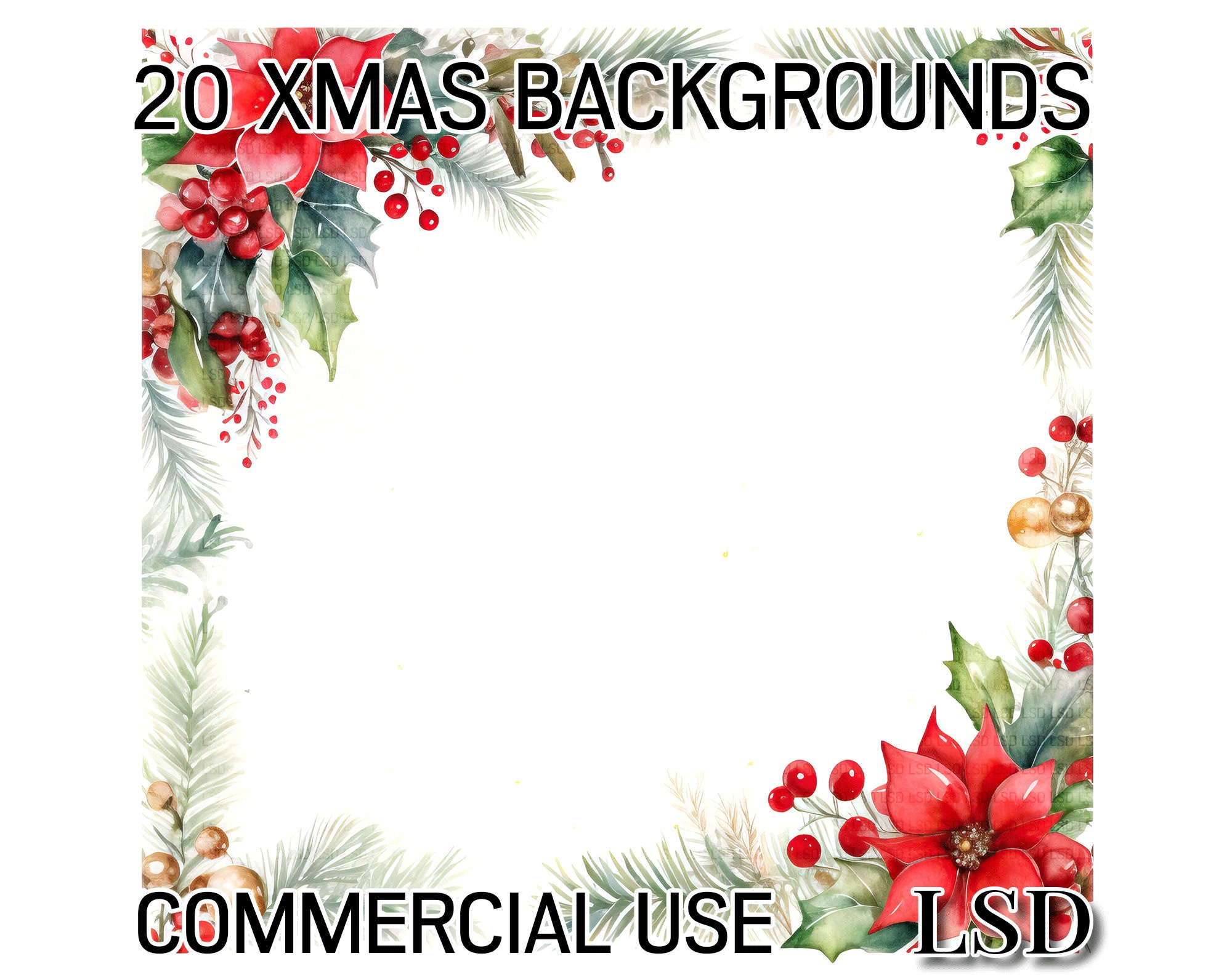 20 Christmas Backgrounds Clipart Images Bundle, Watercolor Xmas Border ...