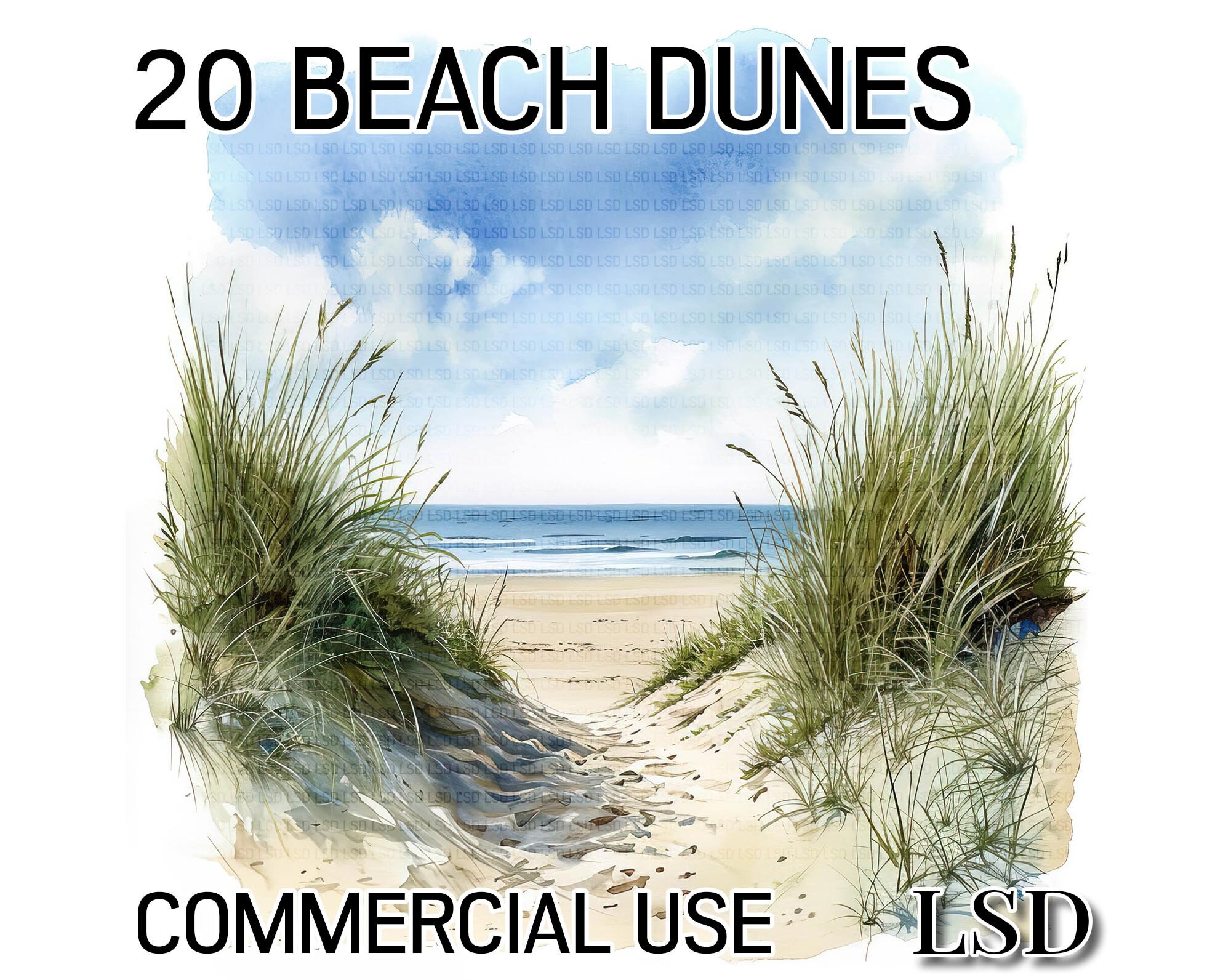 20 Beach Sand Dunes, Watercolour Coastal Sea Beach Images, Sandy ...