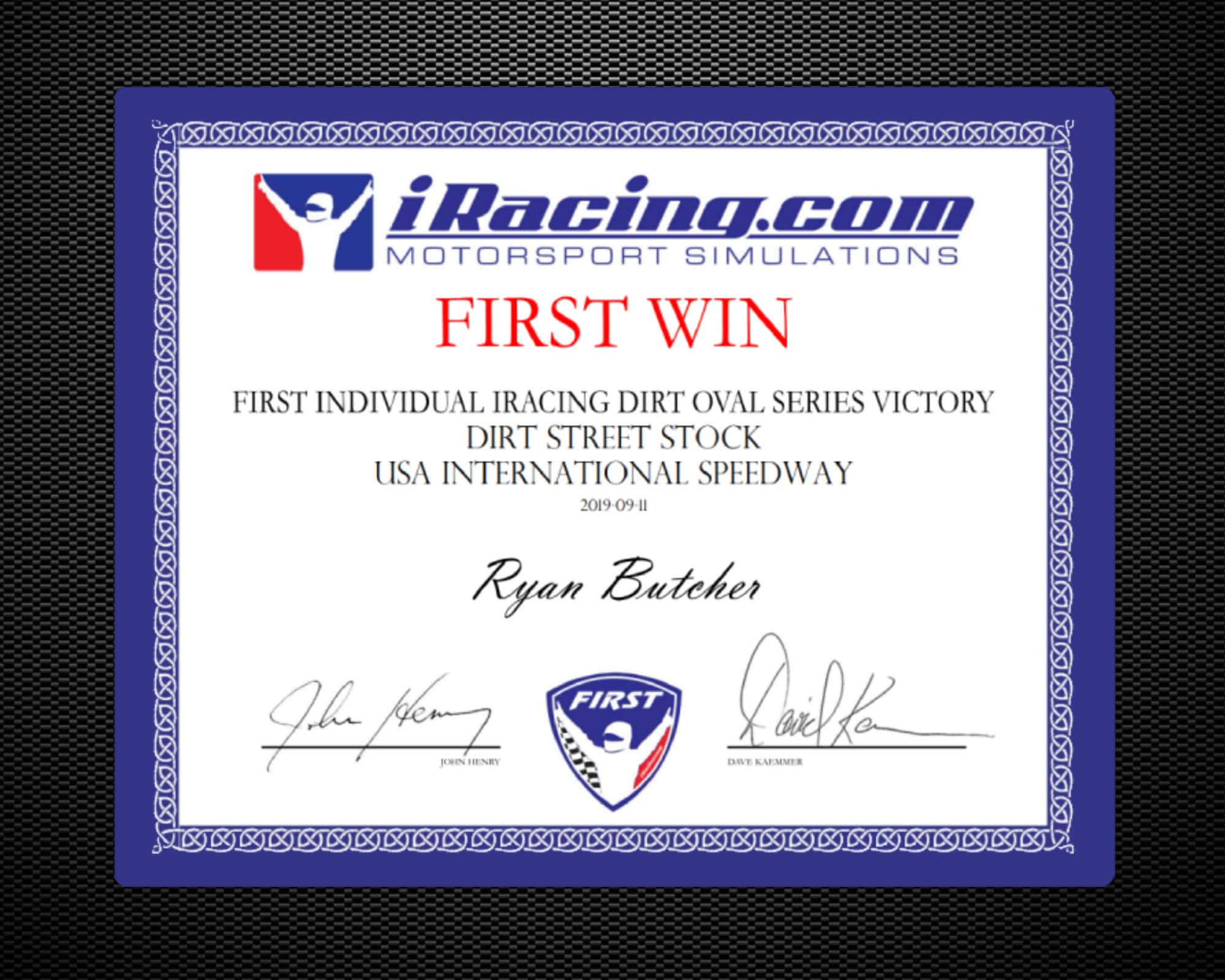 Iracing First Win Sim Racing Certificate Aluminum 8x10 Award - Etsy
