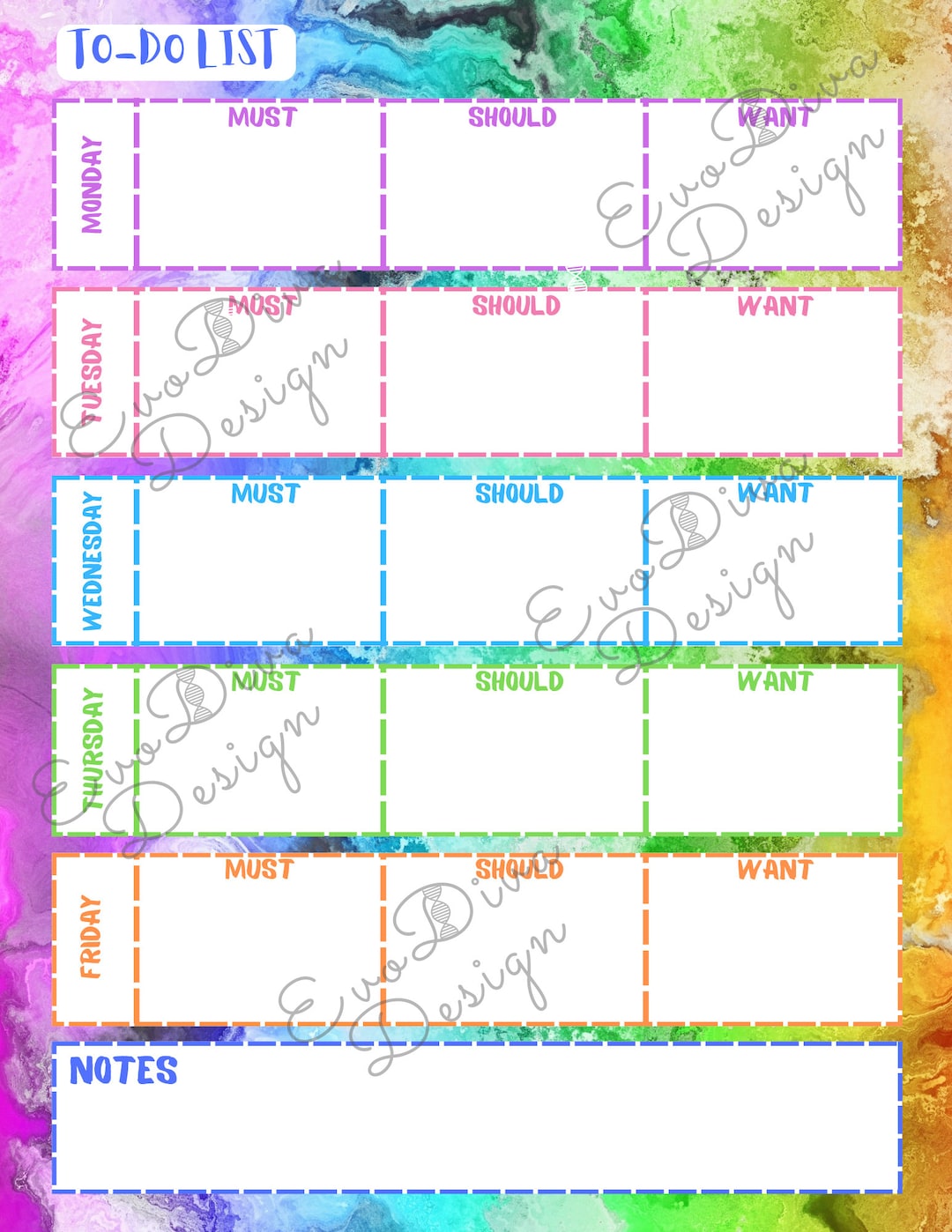 Printable Weekly Planner – Weekday Only With Notes Section – Must ...