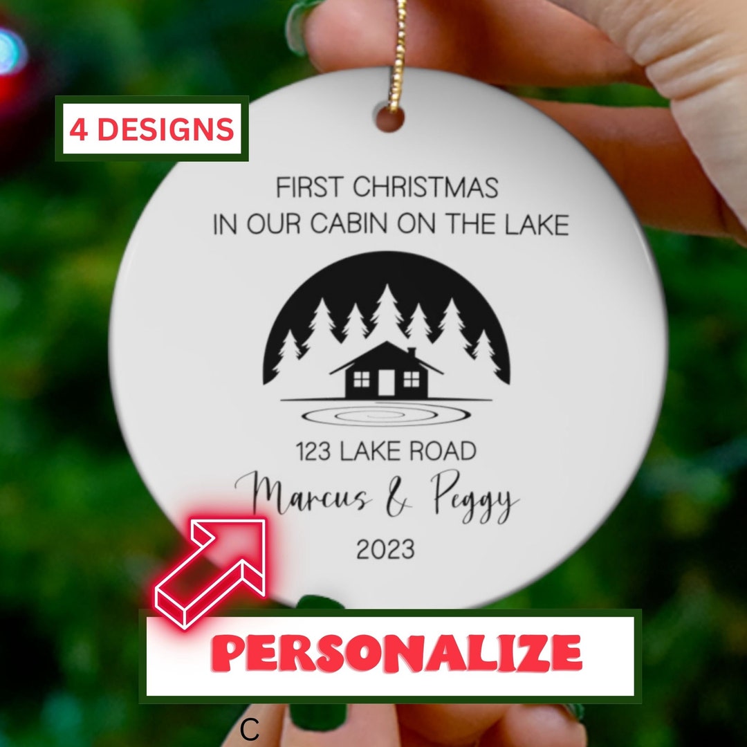 Personalized Cabin on the Lake Ornament, New Home Ornament, Ceramic ...