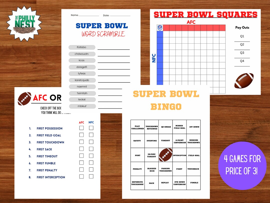 Super Bowl Bundle 4 Games, Printable Download - Etsy