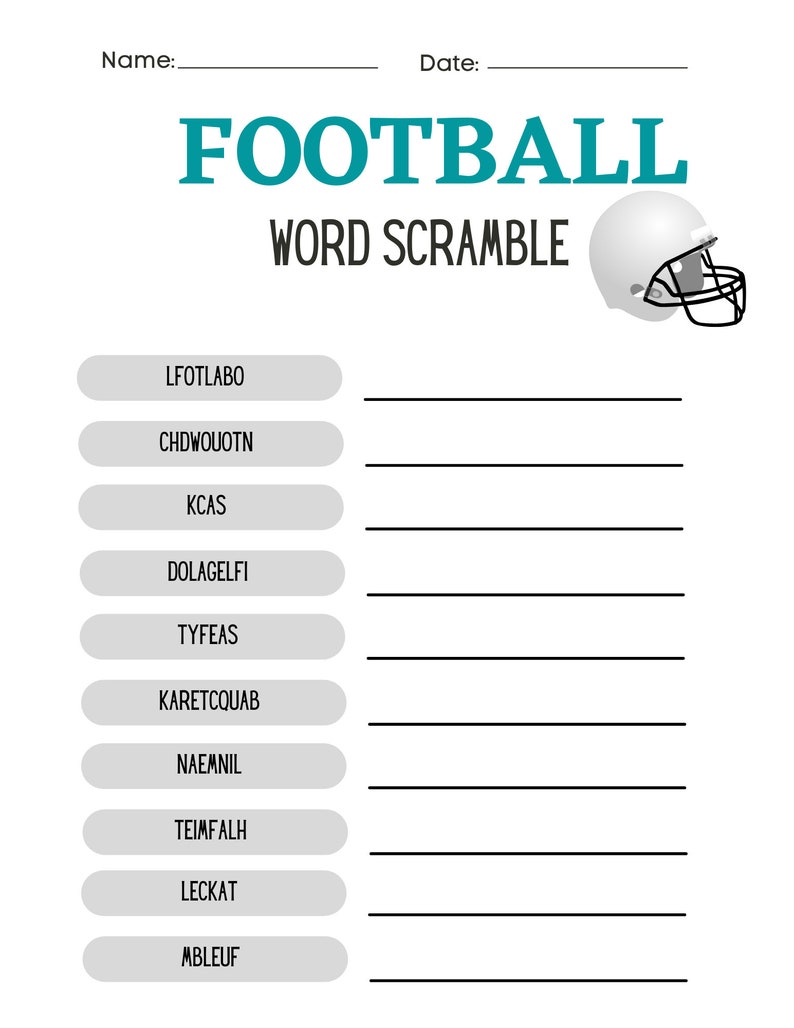 Football Word Scramble Printable Game - Etsy