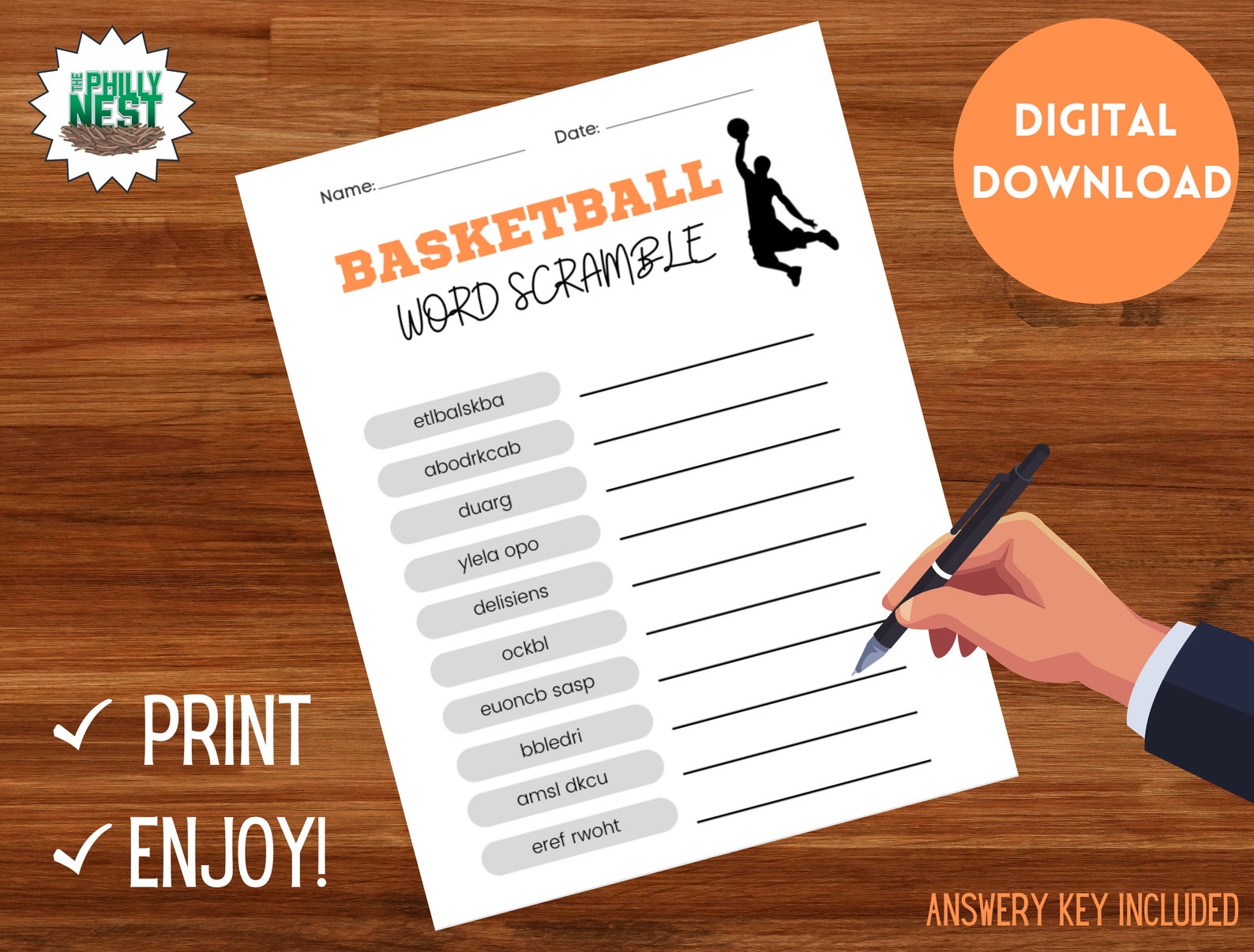 Basketball Word Scramble Game Printable, Instant Download - Etsy