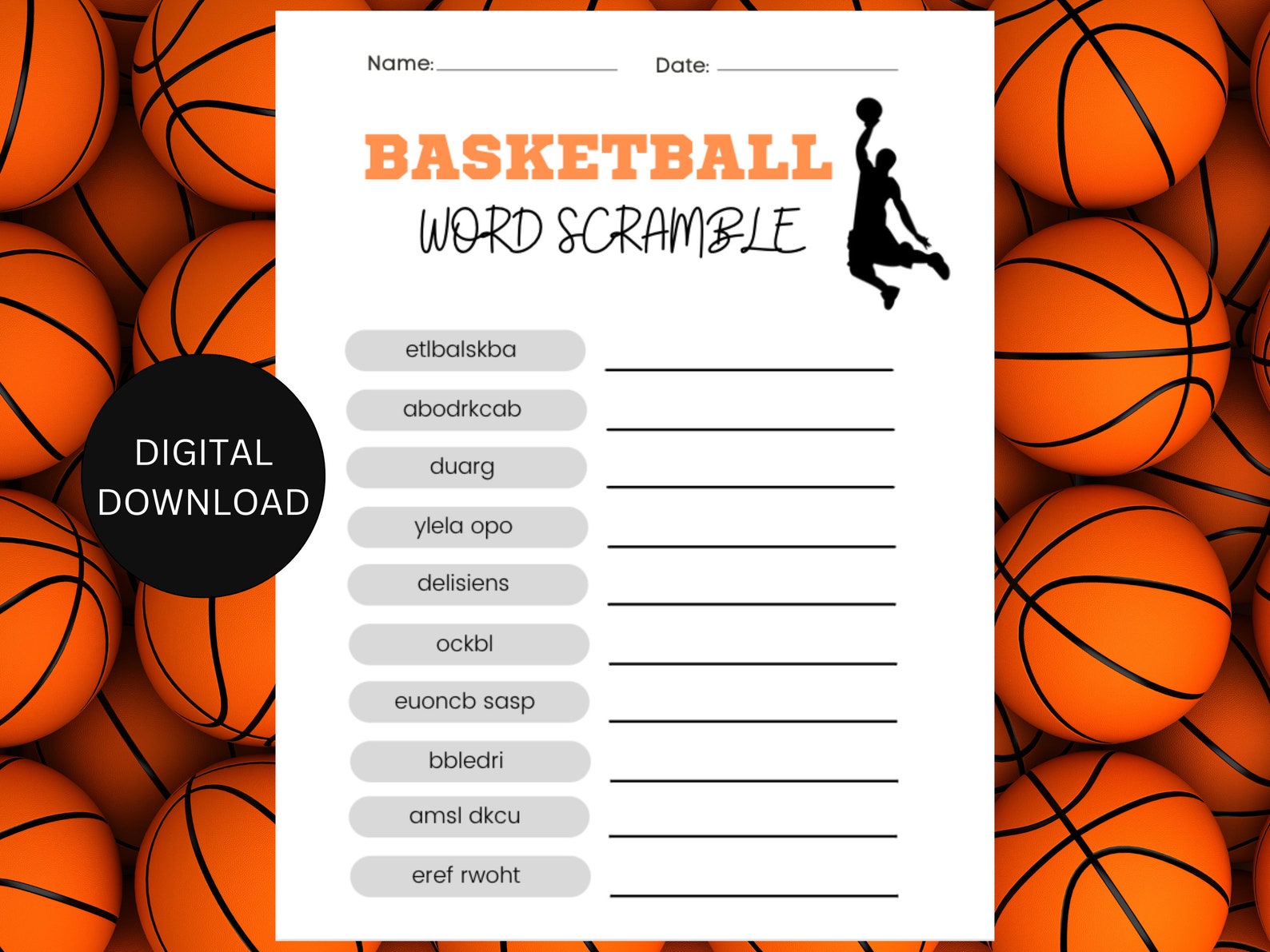 Basketball Word Scramble Game Printable, Instant Download - Etsy