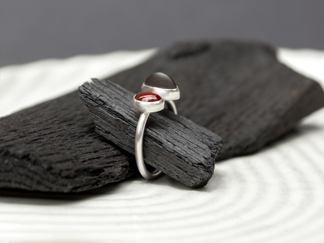 Carnelian & Matte Onyx Sterling Silver Ring - July Birthstone, Size 8.5 ...