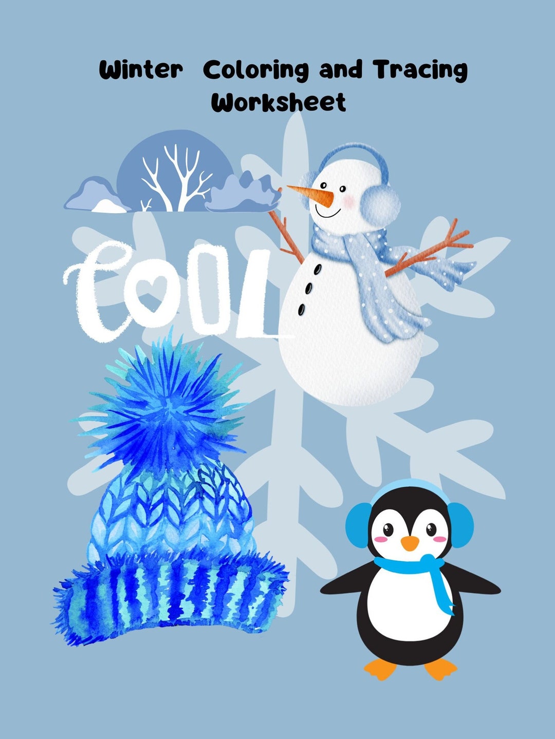 Printable Winter Coloring and Tracing Worksheet for Kindergartner ...