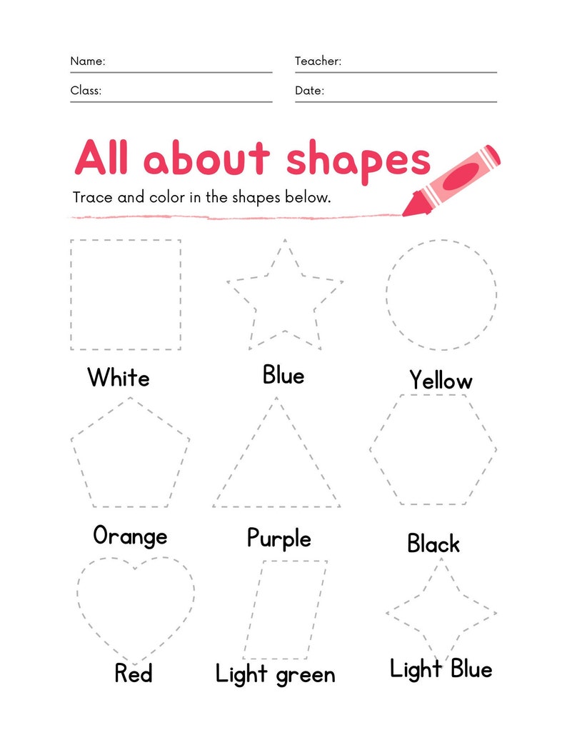 Printable Learning Colors and Shapes Worksheet for Daycare Preschool ...