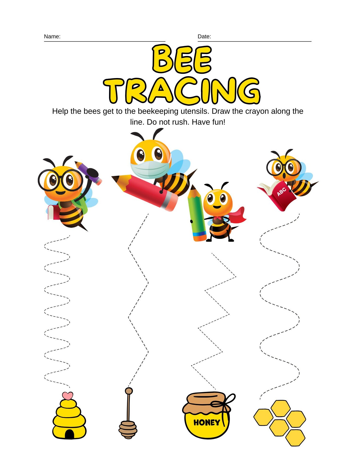 Printable Busy Bee Spelling Words and Number Worksheet for Grade School ...