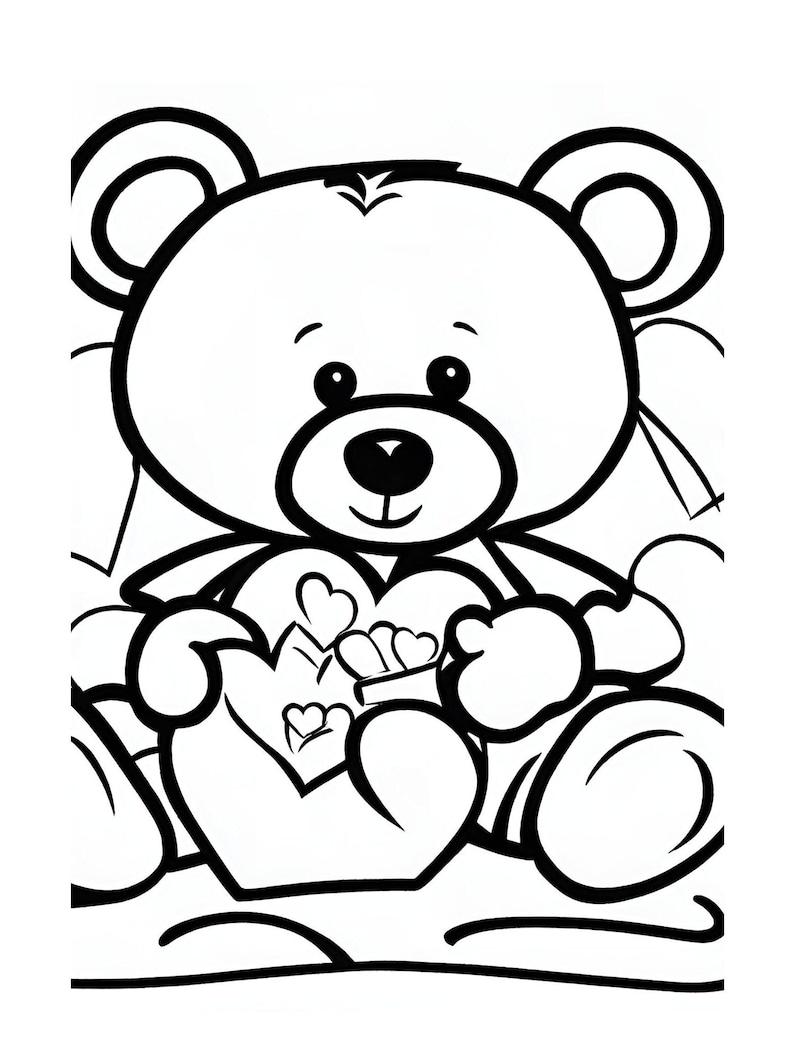 Printable Valentine Bear and Hearts Coloring Worksheet for Preschool ...
