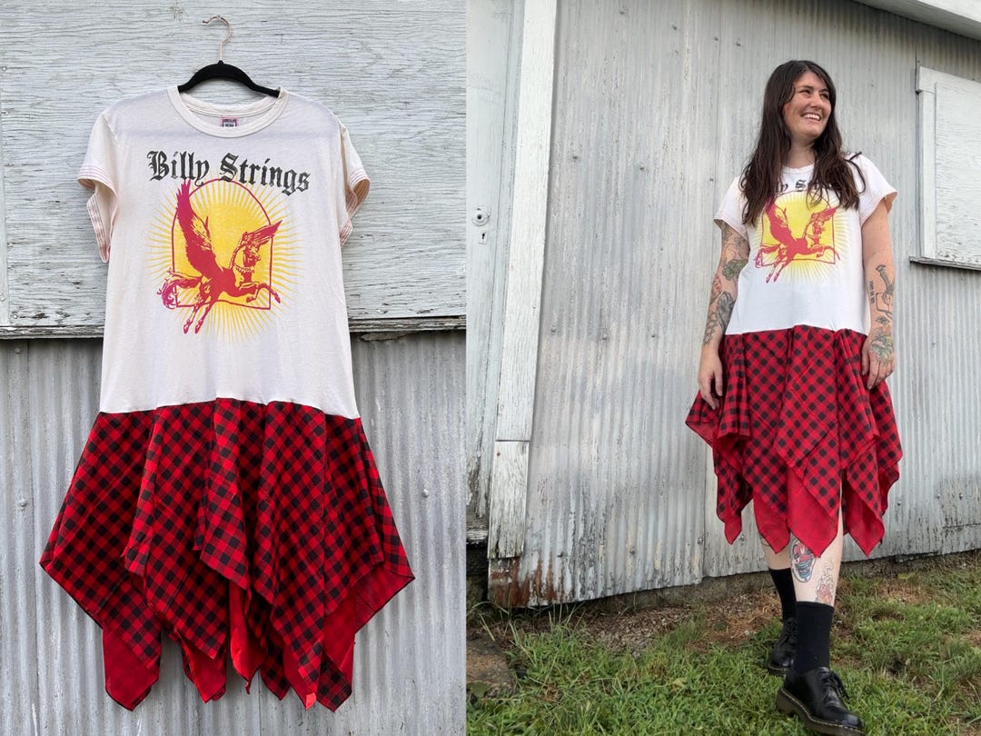 Billy Strings Upcycled Checkered Drop Waist Tshirt Dress - Etsy