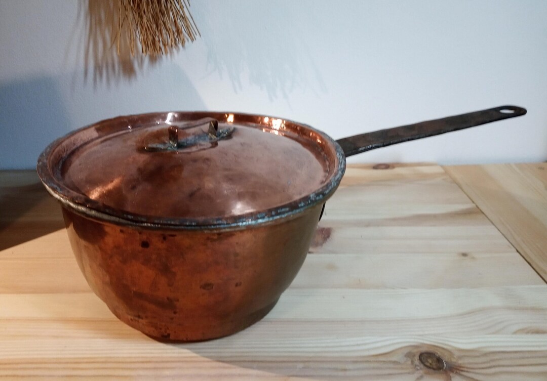 Antique Copper Cooking Pot With Forged Iron Handle and Lid Sweden ...