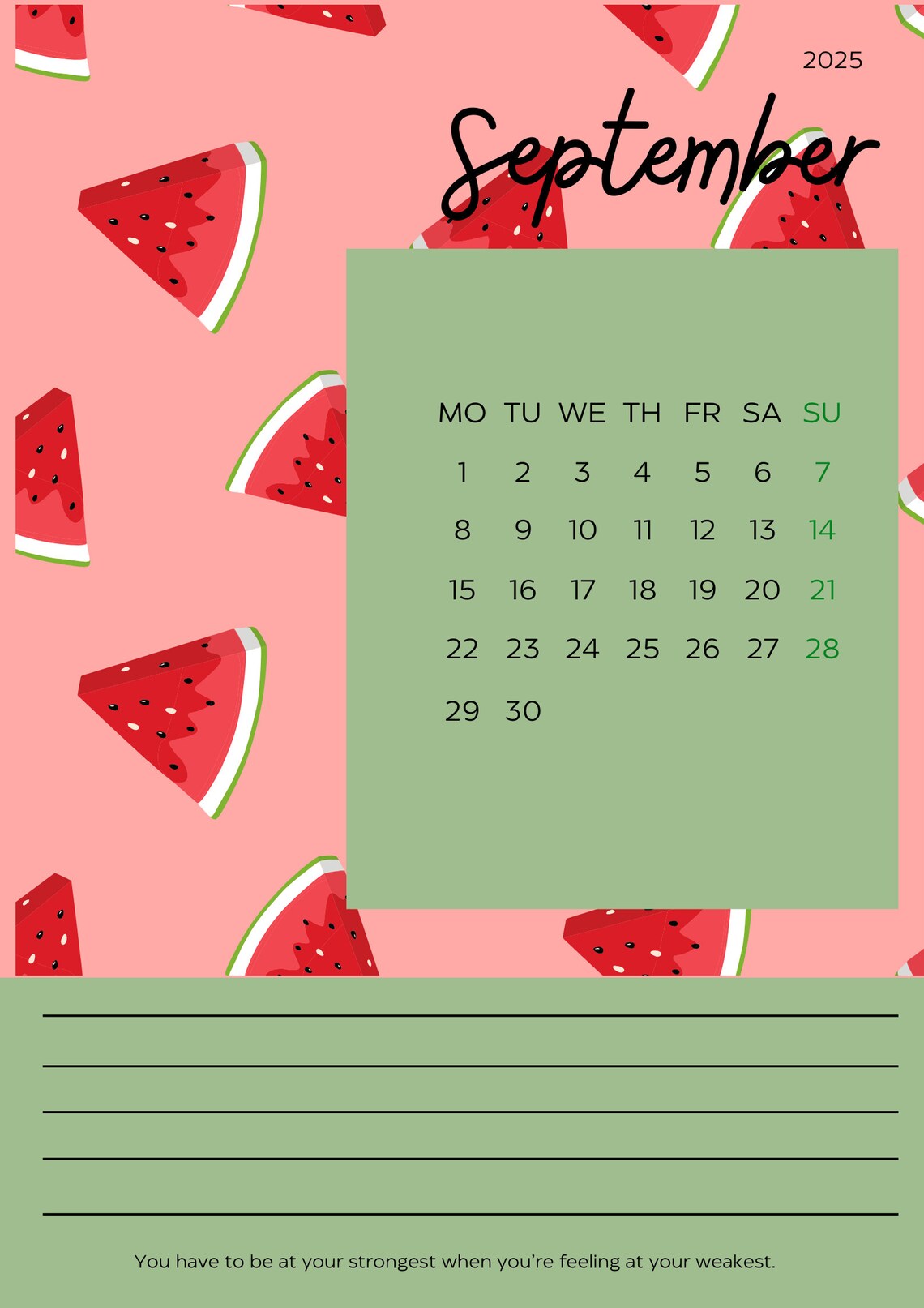 2025 MONTHLY CALENDER: Fruit Themed Monthly Calendar With Notes Section ...