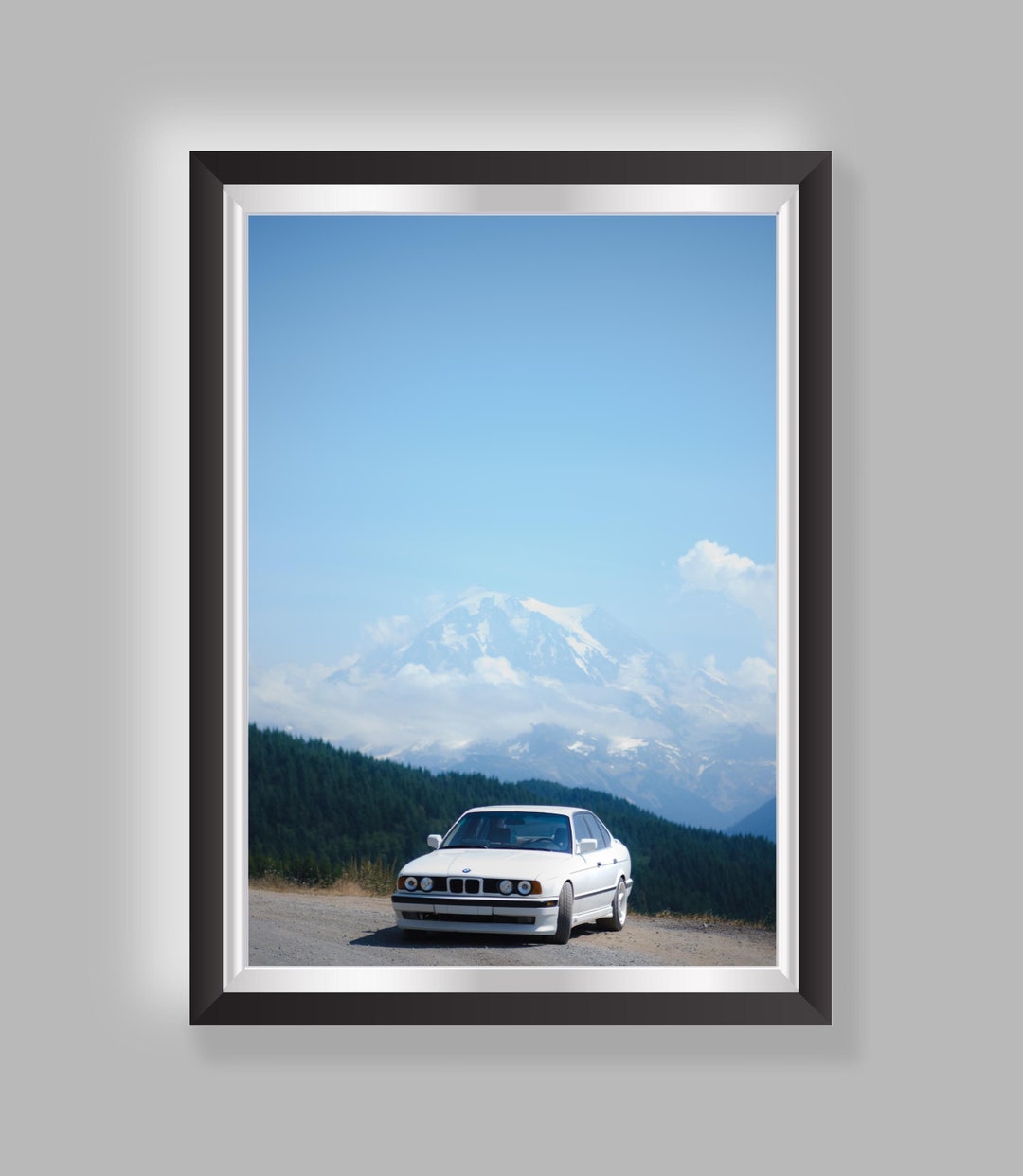 BMW E34 Poster Road to the Summit Colour Mount Rainier, Seattle, USA C ...