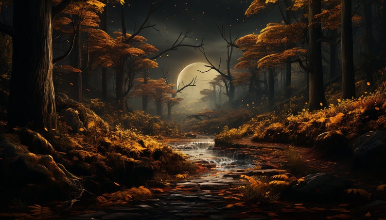 Autumn Forest at Night - Etsy