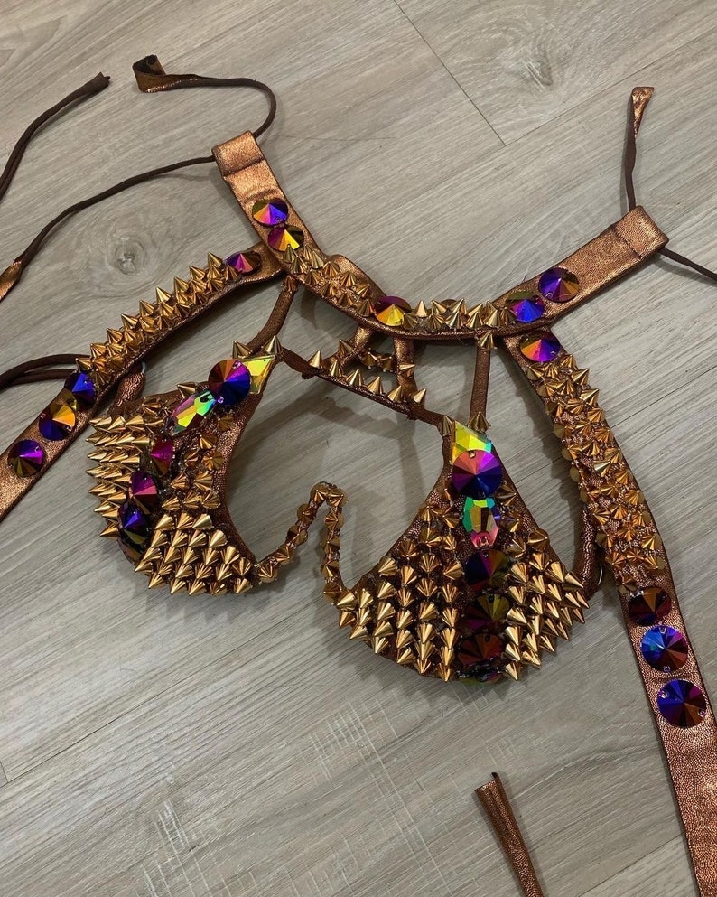 Spiked Bronzed Bombshell-wire Bra Setcostume Brafestival ...