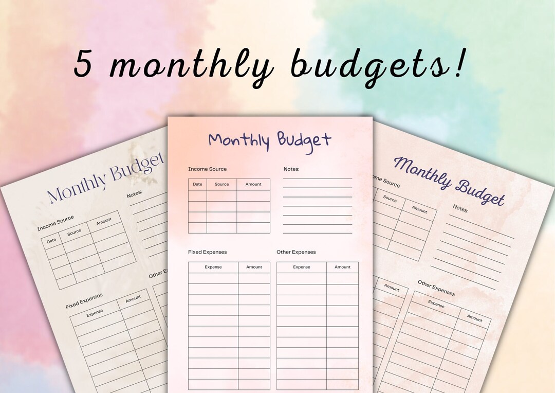 5 Different Monthly Budgets Planner - Etsy