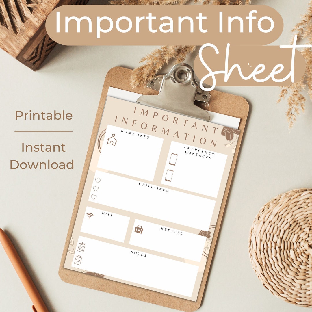 Important Information Sheet Emergency Information Sheet Babysitters ...