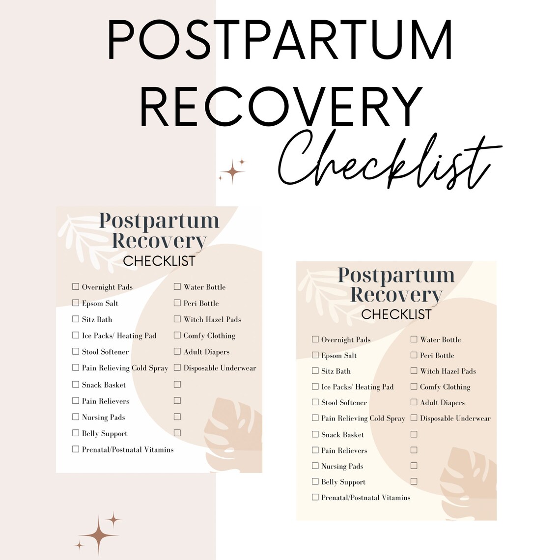Postpartum Recovery Checklist Printable Postpartum Checklist Instant Download PDF New Baby ...