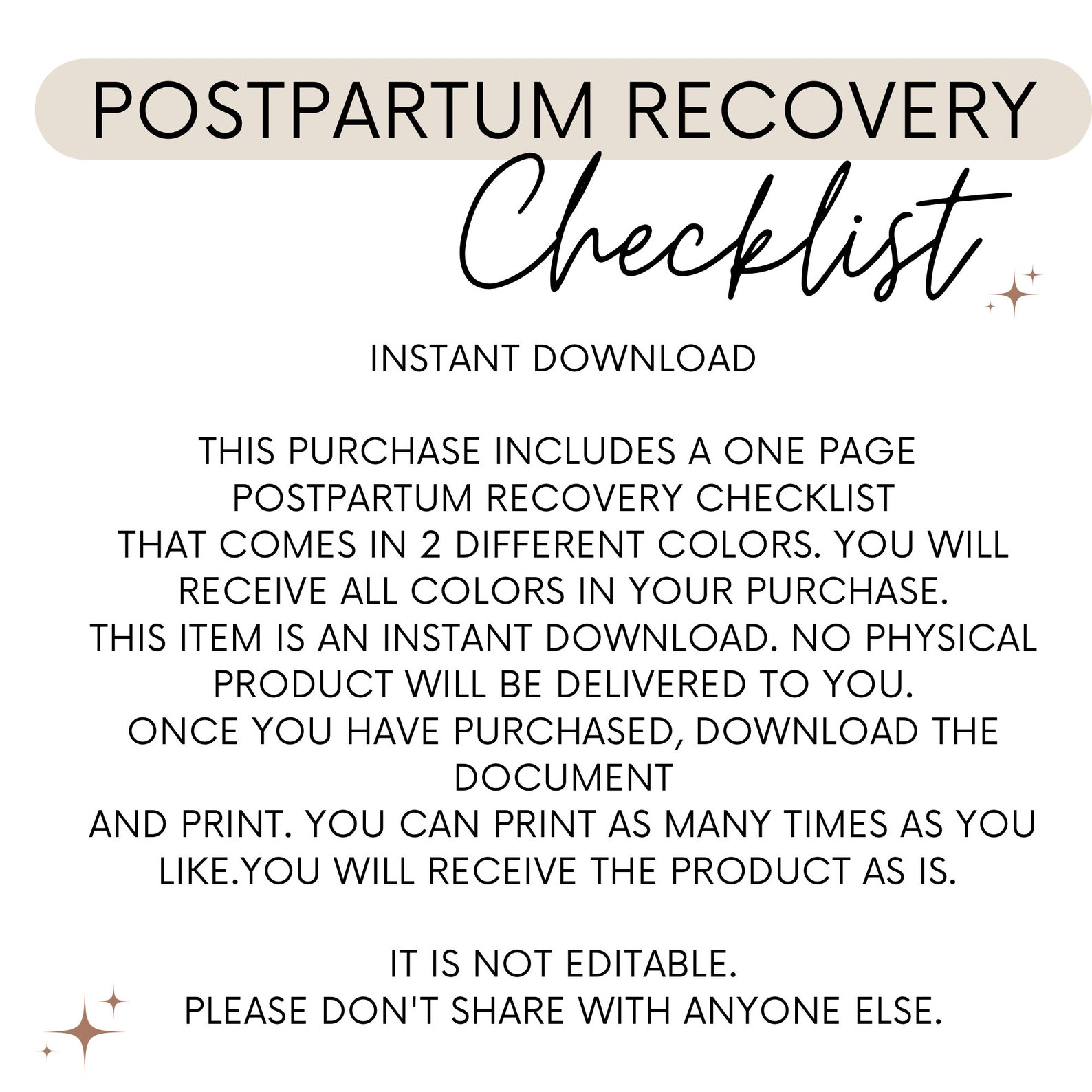 Postpartum Recovery Checklist Printable Postpartum Checklist Instant ...