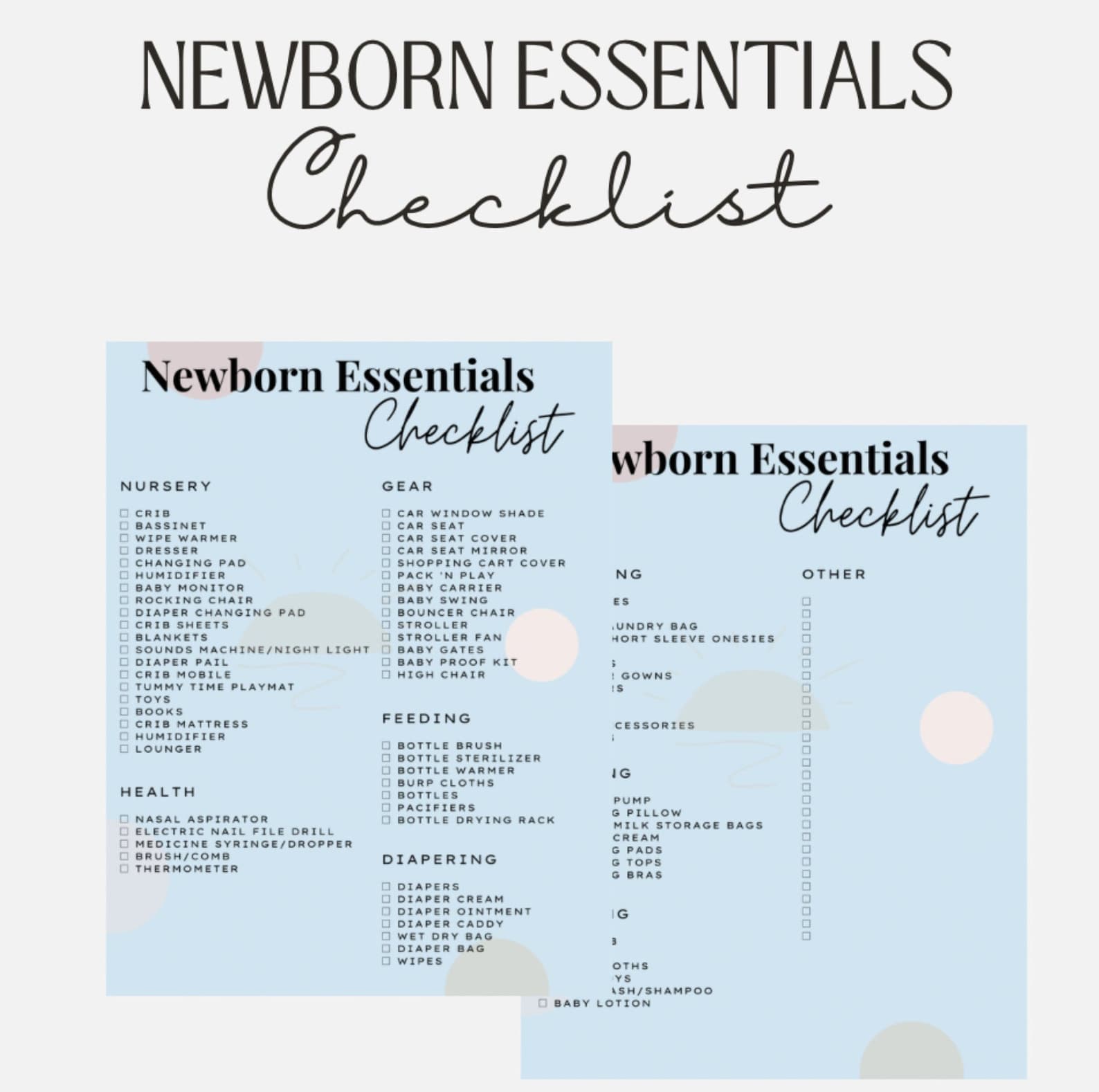 Newborn Essentials Checklist Printable Newborn Baby Checklist - Etsy