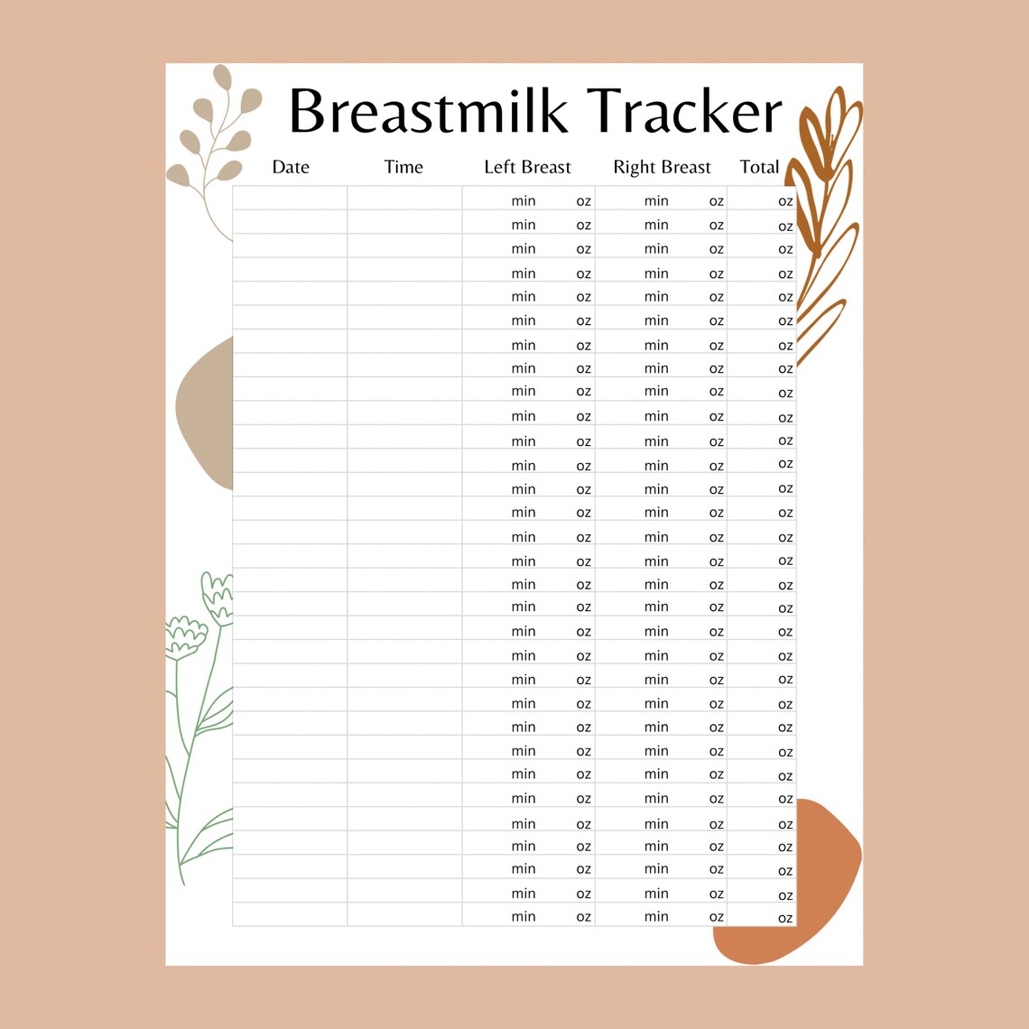 Breastmilk Tracker Printable Breastfeeding Breast Pumping Tracker ...