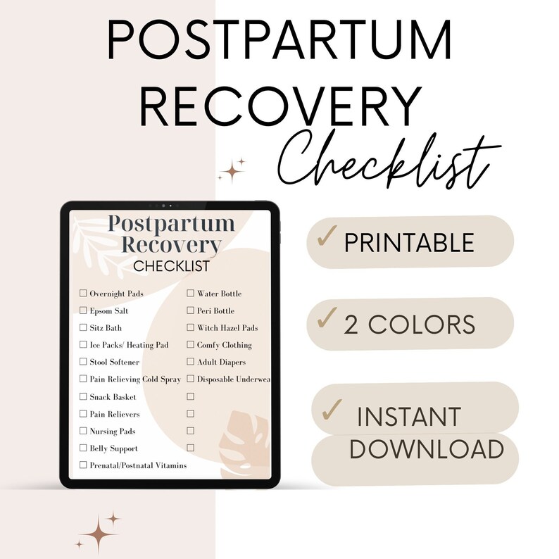 Postpartum Recovery Checklist Printable Postpartum Checklist Instant ...
