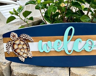 Surfboard Sea Turtle Welcome Sign - Etsy