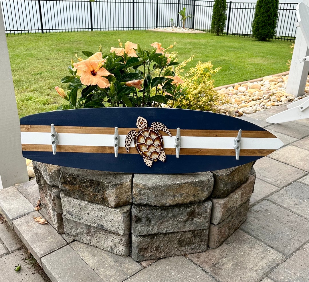 Surfboard Sea Turtle Towel Rack / Drop Zone / Coat Rack - Etsy