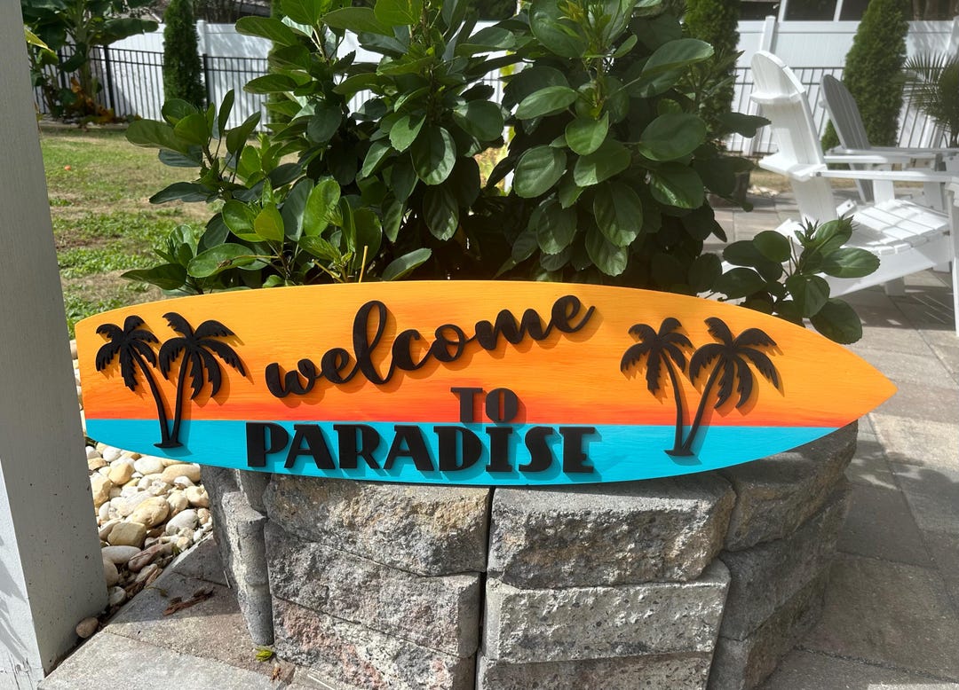 Surfboard Welcome to Paradise Wood Sign - Etsy