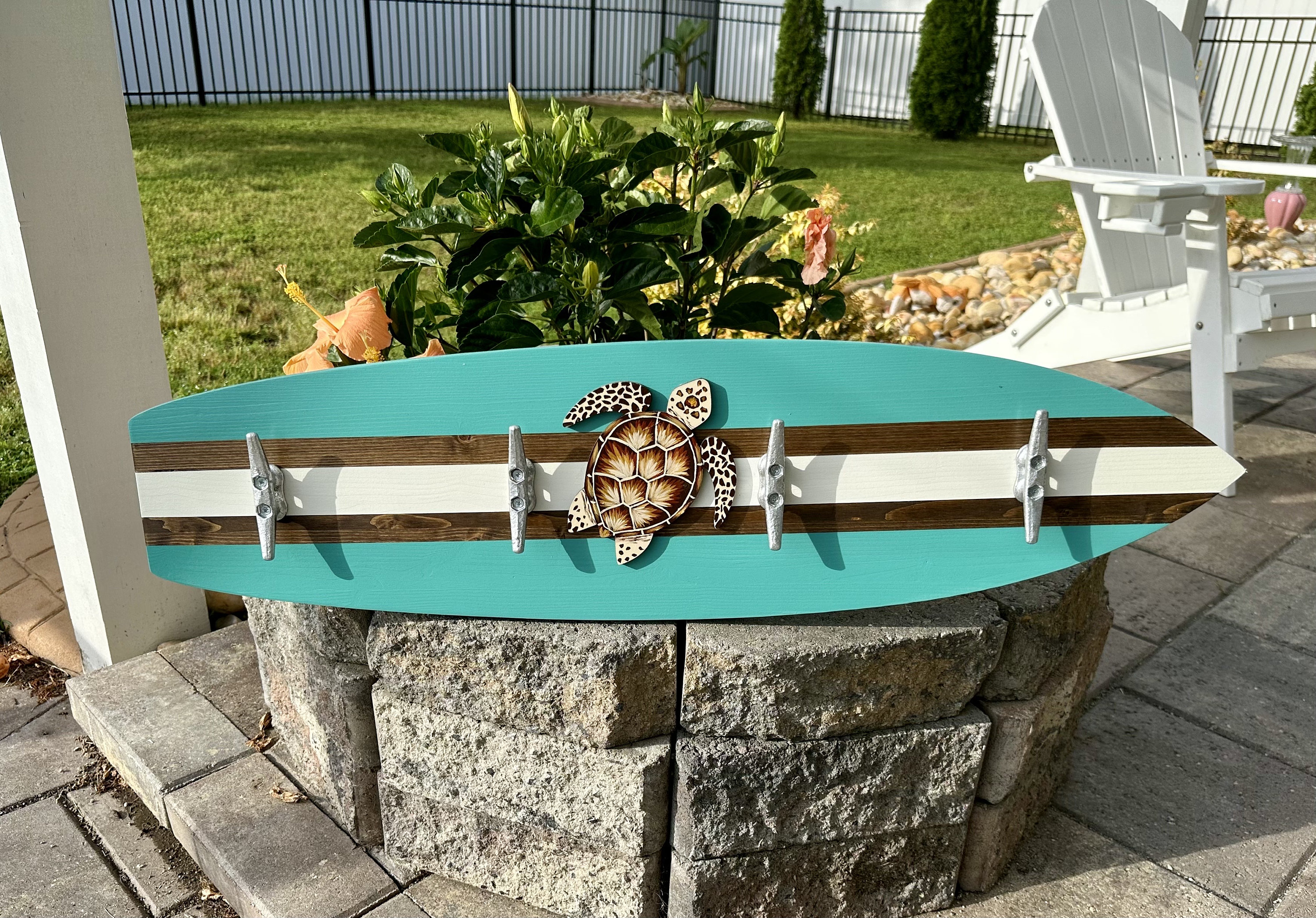 Surfboard Sea Turtle Towel Rack / Drop Zone / Coat Rack - Etsy