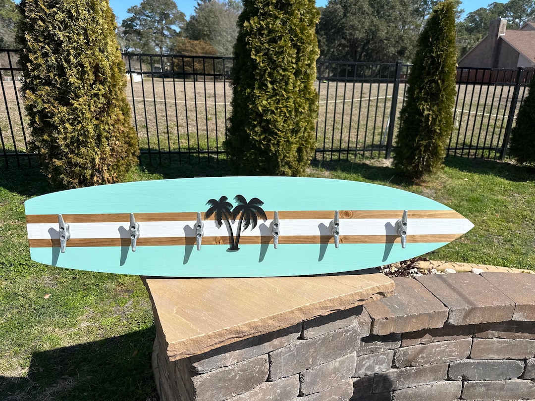 Surfboard 47" With Palms Coat Rack / Drop Zone / Towel Rack - Etsy