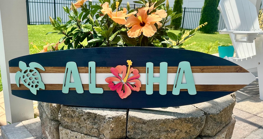 Surfboard ALOHA Hibiscus Sign - Etsy