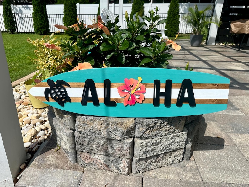 Surfboard ALOHA Hibiscus Sign - Etsy
